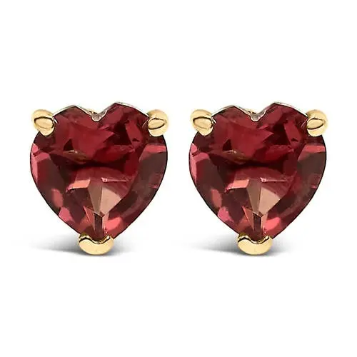 HAUS OF BRILLIANCE 14k Gold Heart Cut Gemstone Stud Earrings - Red Garnet | Yellow